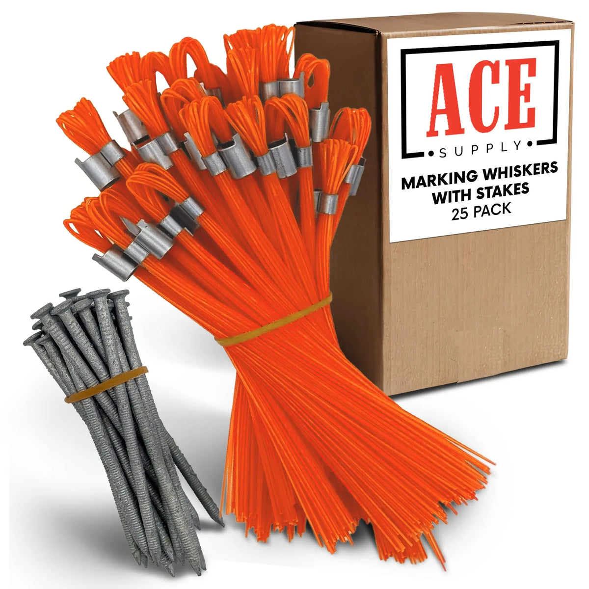 Orange Marking Whiskers with Stakes - 25 Pack - Durable Marking Whiske ...