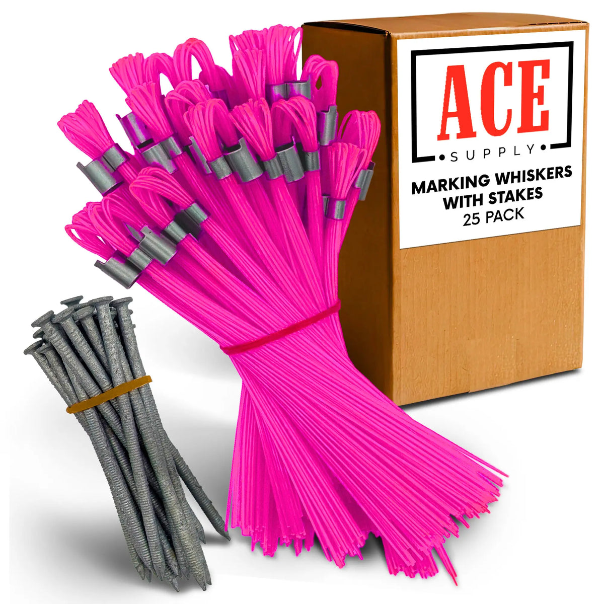 Pink Marking Whiskers with Stakes - 25 Pack - Durable Marking Whisker ...